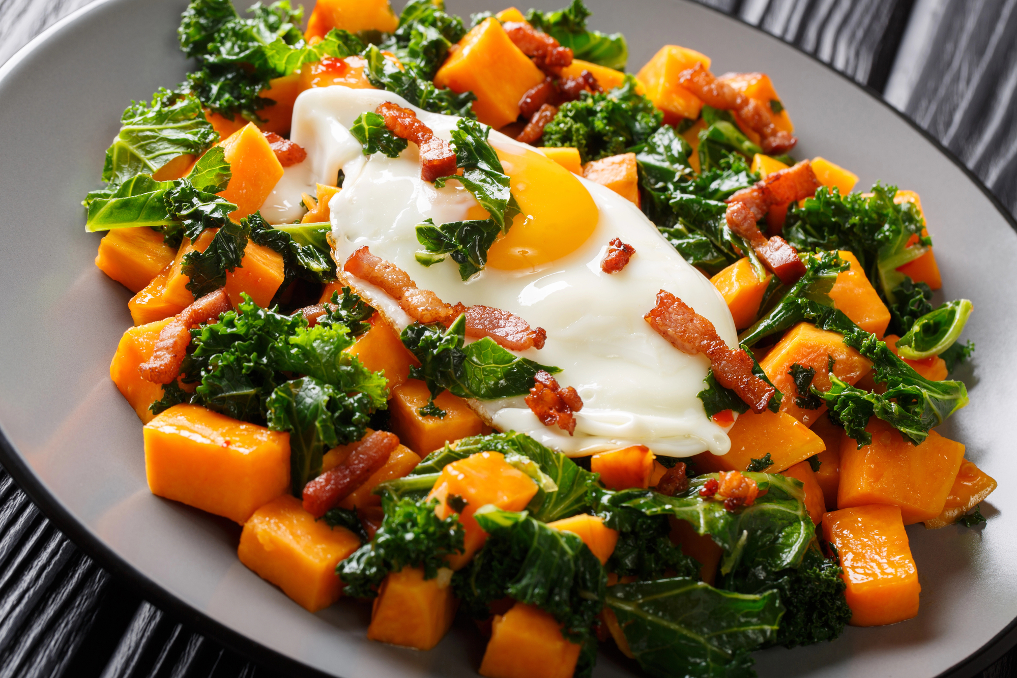 Superfood Kale and Sweet Potato Hash with Poached Eggs - My Nutrition Foods